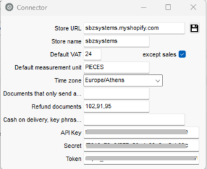 Settings for Shopify connector - SBZ Systems