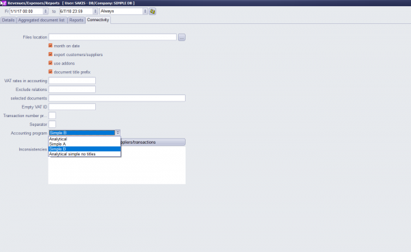 General settings for linking with accounting programs - SBZ Systems