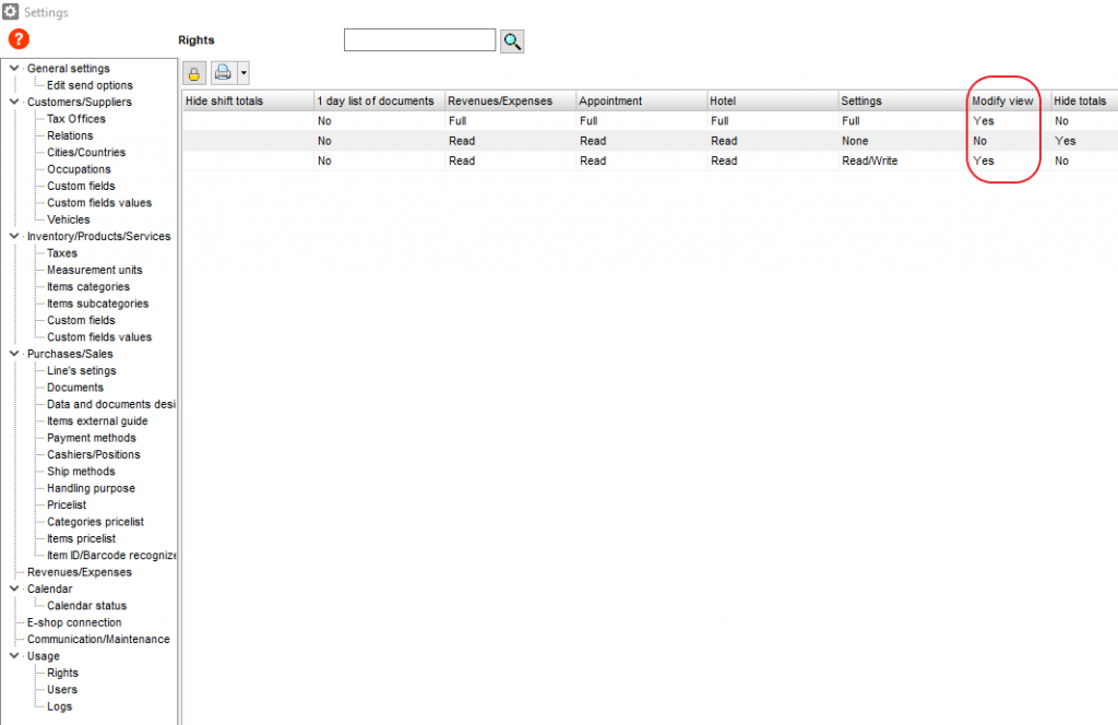 User rights - SBZ Systems