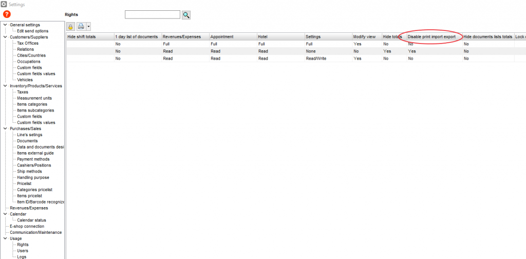 User rights - SBZ Systems